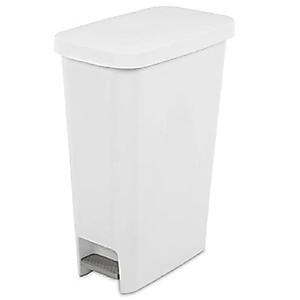 Sterilite 10588004 Slim Stepon Wastebasket, White, 11 Gallon