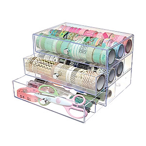 Deflecto 3 Transparent Storage Cube Drawer Organizer, 7" x 10" x 6.8", Clear