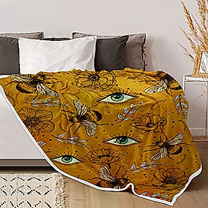 ETSKOM Bee Blanket Super Soft Yellow Evil Eye Fleece Throw Blanket for Adults Kids, Warm Throw and Blanket for Sofa Couch Bed Cars 59 * 39in