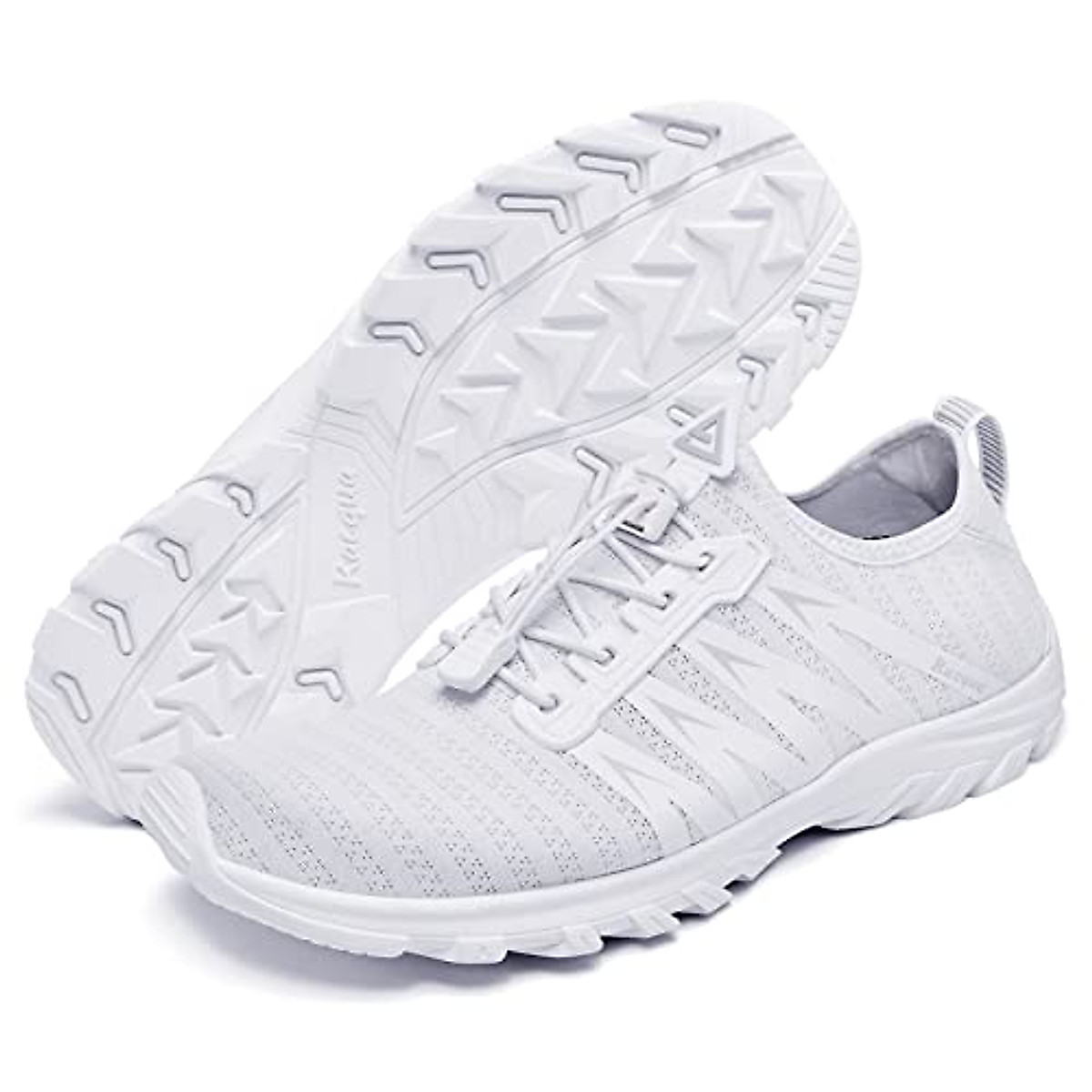 Racqua Mens&Womens Water Shoes Swim Shoes Beach Sport Quick-Dry Aqua Shoes Barefoot for Boating Fishing Hiking Diving Surfing Pool River White 10.5W/9.5M