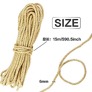 WYOMER 50 Ft Natural Sisal Rope 1/4" Heavy Duty Hemp Rope for Cat Tower and Tree, Cat Scratching Post Replacement, Heavy Duty Jute Twine for Scratching Pad, DIY Projects, Home Decoration
