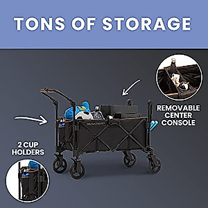 Delta Children Hercules Stroller Wagon for 2 Kids Versatile Stroller Wagon with Canopy, Push/Pull Handles, Cup Holders and Storage Pockets Compact Fold is Great for Travel, Black