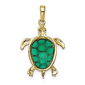 IceCarats 14K Yellow Gold Green Sea Turtle Necklace Charm Pendant 30mm x 18mm Only