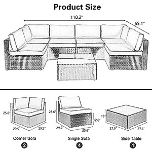 AIIT Kinlife 7Pcs Patio Furniture Sets, Patio Sectional Sofas, All-Weather Black PE Wicker Outdoor Couch Patio Seating with Pillows & Coffee Table, Turquoise