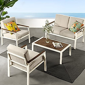 ZINUS Dillon Aluminum and Poly Lumber Outdoor 4 Piece Conversation Set / Patio Furniture Set / Weather Resistant and Rust Proof / Easy Assembly, White