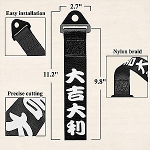 Heart Horse Rear Tow Towing Hook for Universal Car, JDM Bumper Quick Release Front Rear Bumper Fasteners, Decorative Tow Strap Personalized with Chinese Slogan (Black)