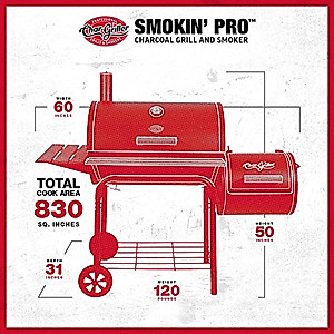Char-Griller E1224 Smokin Pro 830 Square Inch Charcoal Grill with Side Fire Box, 50 Inch, Black