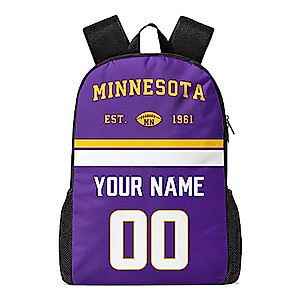 Minnesota Custom Backpack High Capacity,Laptop Bag Travel Bag,Add Personalized Name And Number，Gifts For Football Fans