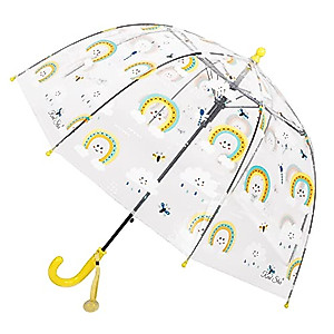 MRTLLOA Kids Rainbow Clear Bubble Umbrella, Toddler Grip Curved Handle Stick Rain Umbrella