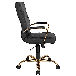Flash Furniture Whitney High Back Desk Chair - Black LeatherSoft Executive Swivel Office Chair with Gold Frame - Swivel Arm Chair