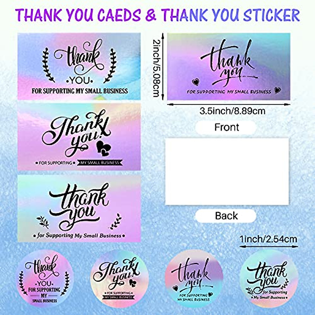 1120 Pieces Thank You Cards and Stickers Set, Include 120 Thank You Business Card 1000 Thank You Roll Labels Thank You for Supporting My Small Business Stickers Cards Package Insert (Chic Style)