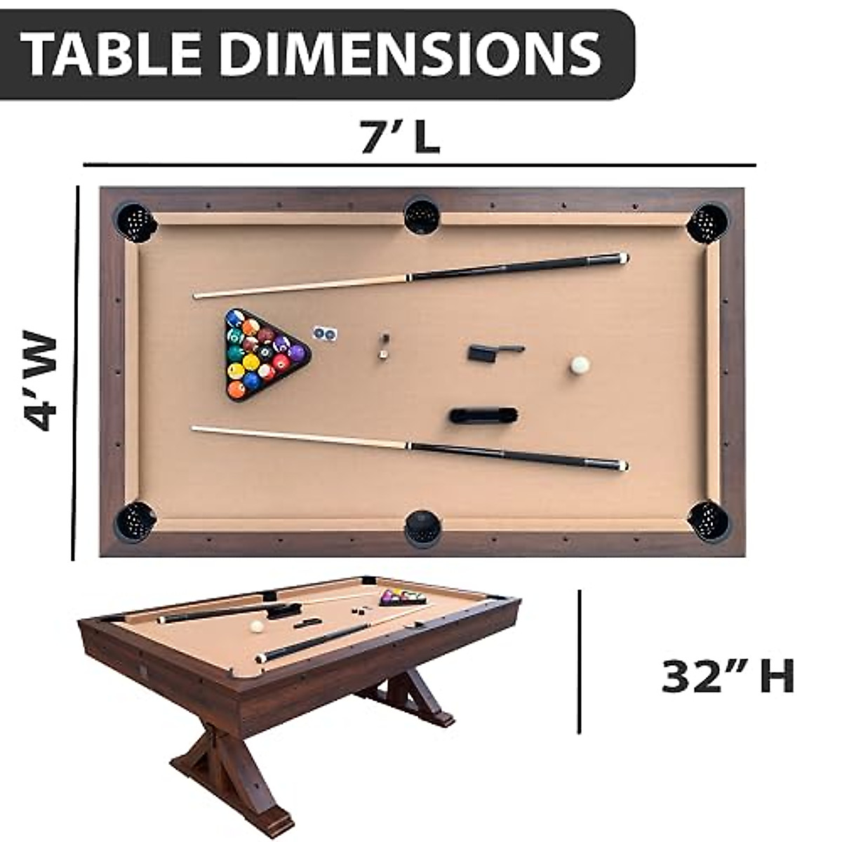Freetime Fun 3 in 1 Multi Game 7 FT Pool Table with Dining Top and Ping Pong Table with Benches, Includes Billiard Accessories and Tennis Paddles - Combo Table (Espresso)