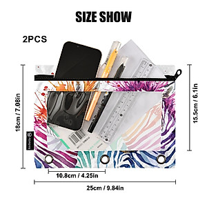 MAOBLYR Cute Watercolor Zebra Standard 3-Ring Zipper Clear Binder Pocket,Large Capacity Office 7 x 9In (2 PCS)