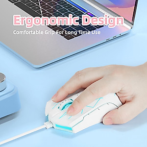 FELICON RGB Lightweight Gaming Mouse, Programmable 7 Buttons, Ergonomic LED Backlit USB Gamer Mice Computer Laptop PC, for Windows Mac OS Linux(Star White)