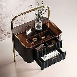 Lartis Premium nightstand, Stylish Design, 2 Drawers,Very Easy to Assembly, End Table Bedside Table，Stainless Steel Gold Plated feet(Elegant Black)