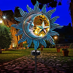 DREAMSOUL Solar Pathway Lights Outdoor Garden Decorative Metal Retro Sun Face Solar Lights with Stakes Garden LED Lights Waterproof Solar Lights Yard Art Decor for Pathway, Lawn, Patio, Party, Home