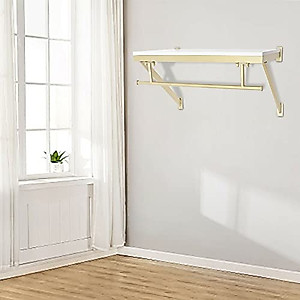 kunghei 31" Boutique Clothes Clothing Store Retail Wedding Dress Display Stand Wall-Mounted Garment Rack w/Wood Storage Shelf, Heavy Duty Clothing Racks for Hanging Clothes Metal Pipe Towel Rack