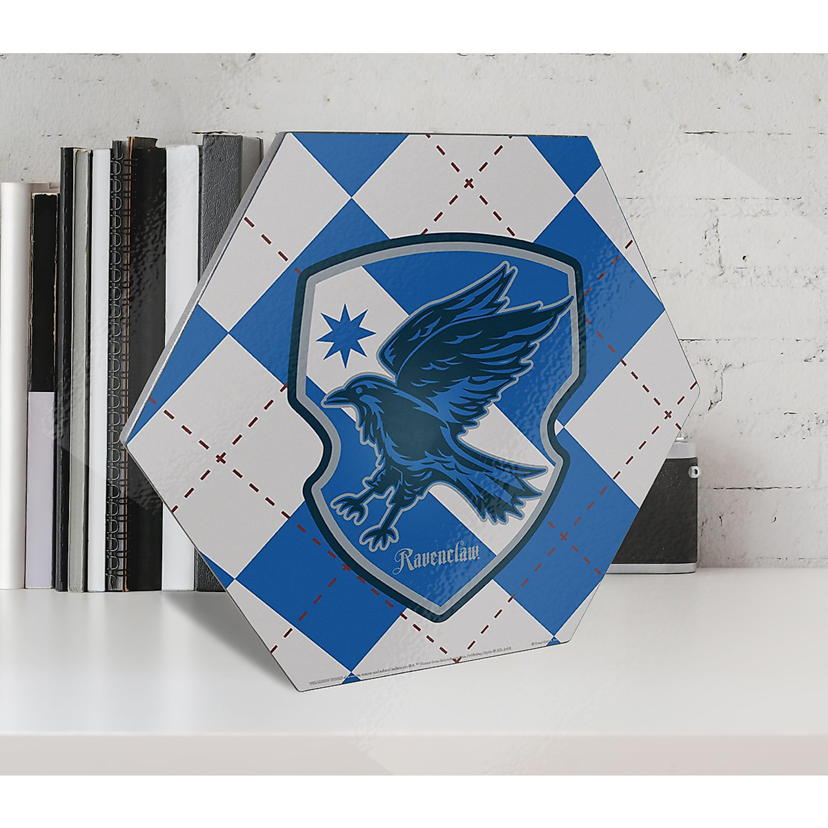 Harry Potter – Ravenclaw – Hogwarts House Crest – Argyle Plaid - 11.5” X 10” Hexagon Shaped KNEXAGON Wood Print – Hang Alone or Connect to Other Pieces – Officially Licensed Merchandise