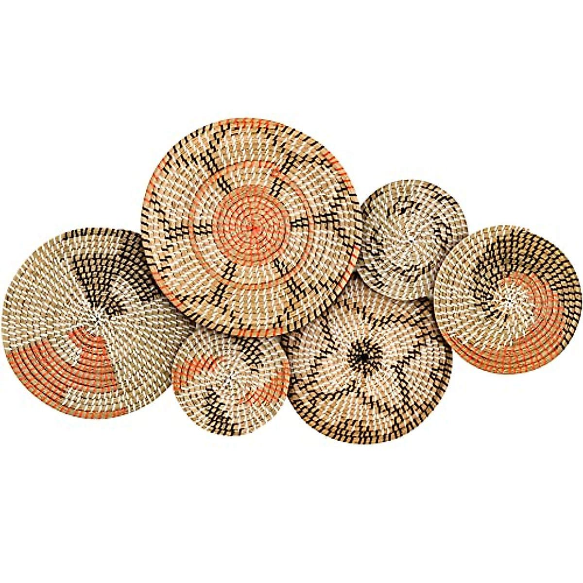 EXA Set of 6 Seagrass Wall Basket Cosmos Decor - Boho Farmhouse Rustic Room Style - for Thanksgiving Christmas Hanging Wall Art, Gift Idea, Table Settings - Handmade, Round, Natural Wicker