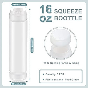 3 Pcs 16 oz Inverted Plastic Squeeze Bottles, Refillable Tip Large Valve Dispenser Condiment Squeeze Bottle for Sauces Ketchup Sour Cream Self Sealing Syrup Dispenser for Restaurants (White)