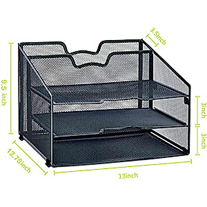 Reliatronic Desk File Organizer with 3 Letter Trays and 1 Vertical Sections, Mesh Letter Tray Paper Organizer for File Holders and Desk Accessories, Black