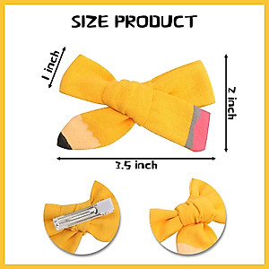 Fepibur 4 PCS Back To School Hair Clips for Girls, Hand Painted Yellow and Pink Pencil Bows, Hair Accessories for Little Teen Toddler Girls Students
