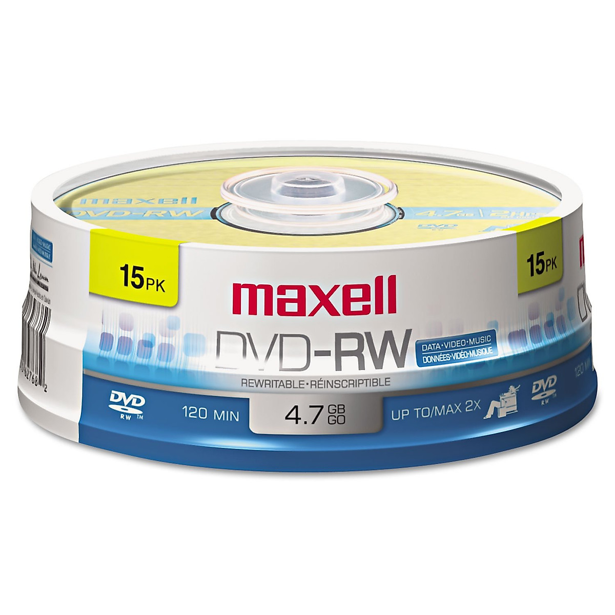 Maxell Dvd-Rw Rewritable Disc, 4.7 Gb, 2x, Spindle, Gold, 15/pack