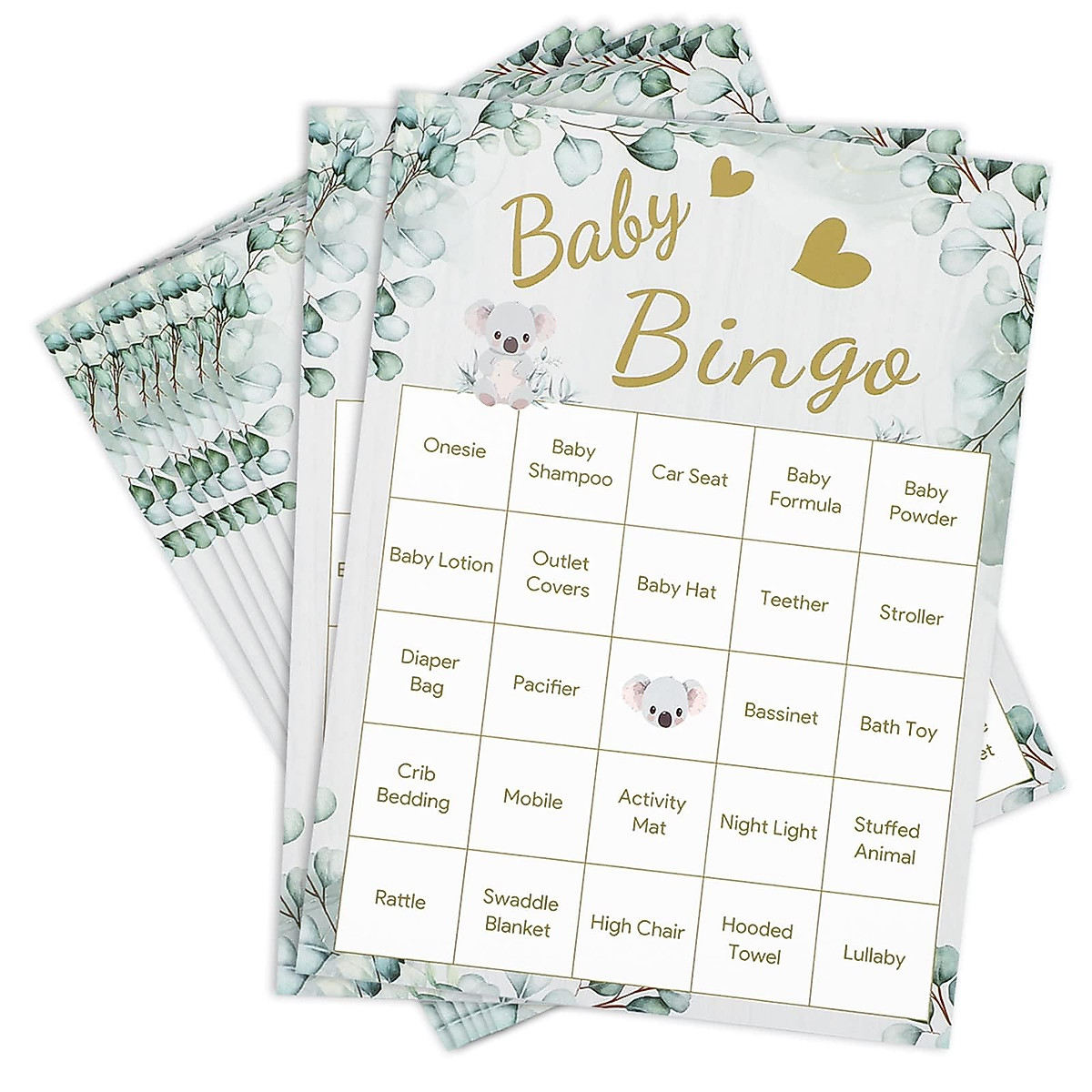 YIFAM Baby Shower Bingo Game Eucalyptus Foliage Edition, 20 Players Bingo Cards for Kids, Reveal Party Games Favors Supplies Decorations Souvenirs Gifts