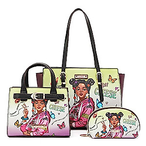 DESTINY BY NICOLE LEE 3 Pieces Set Fashion Handbag Eco Leather Large Shoulder Bag Mini Messenger Bag Pouch for Women Girls NK12241 ADF