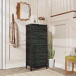 Furnulem Dresser for Bedroom with 6 Drawers, Tall Chest of Drawers, Black Storage Organizer Tower for Office, Entryway, Living Room with Wooden Top(Black Oak)