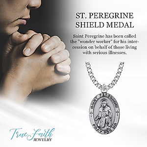 TrueFaithJewelry Sterling Silver St Peregrine Necklace Patron Saint Medal Pendant Religious Jewelry, 7/8 Inch
