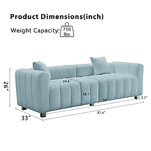 SZLIZCCC Sofa Couch for Living Room, 87.4 Inch Modern Upholstered Couch, Teddy Velvet Tufted Sofa, 3 Seat Sofa Big Comfy Couch Sofas for Livingroom, Comfy Couch Sofas for Office (Blue)