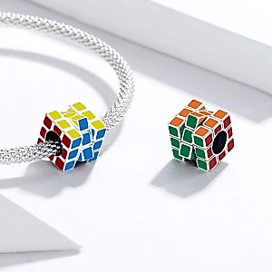 Magic Cube Charm 925 Sterling Silver Autism Awareness Charm Puzzle Charm Love Charm Anniversary Charm for Pandora Charm Bracelet (C)