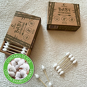 Baby Cotton Swabs 220 Count | Biodegradable & Organic Wooden Cotton Buds | Double Tipped Safety Ear Sticks | 100% Eco-Friendly & Natural | Perfect for Removing Toddler & Baby Ear Wax