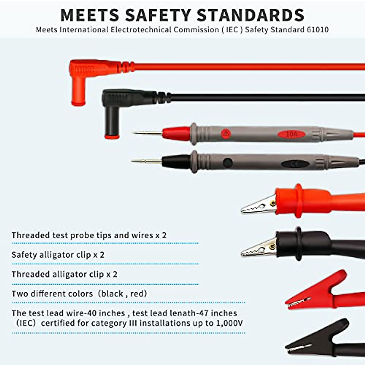 V TELESKY WG-011 III 1000V & CAT IV Test Lead and Safety Alligator Clips Soft Silicone Electrician Test Leads Kit with Silicone Alligator Clips CAT600V (Test Lead)