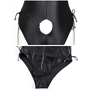 Womens Bunny Costume Girl Bodysuit Anime Role Costume Senpai Cosplay Bodysuit One Piece Stockings Set（Black S