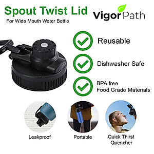 VIGOR PATH Auto Flip Spout Lids for Wide Mouth Water Bottles (12oz-64oz) - BPA-Free Sports Cap Top Replacement Fits Most Wide Mouth Sports Water Bottles - (Set of 2)