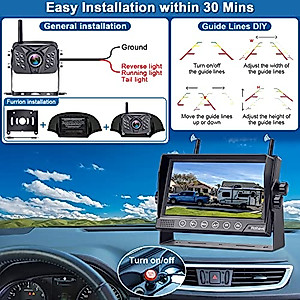 Rohent RV Backup Camera Wireless HD1080P 2 Cameras with 7 Inch Touch Key DVR Monitor Stable Digital Signals Rear View Camera System IP69K Waterproof Pigtail Wire Adapter for Furrion Pre-Wired RVs R8