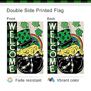 CMEGKE St.Patrick's Day Garden Flag, St Patrick's Day Welcome Gold Coin Pot Garden Flag, Spring Summer Garden Flag Rustic Vertical Double Sided Burlap ST Patricks Day Gold Coin Rainbow Holiday Party Farmhouse Yard Home Outside Decor 12.5 x 18 In