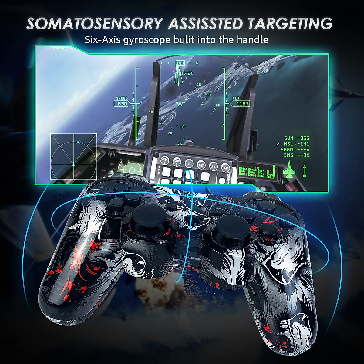 CHENGDAO Controller for PS3 2 Pack Wireless Controller for Playstation 3 Game Remote with Double Shock, Upgrade Joystick Control for PS3 Remote with Rechargeable Battery, 6-Axis & USB Charging Cable