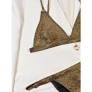 YAUASOPA Women Shiny Bikini Micro Sexy String Two Pieces Swimsuit Female Thong Swimwear (Large,Gold)