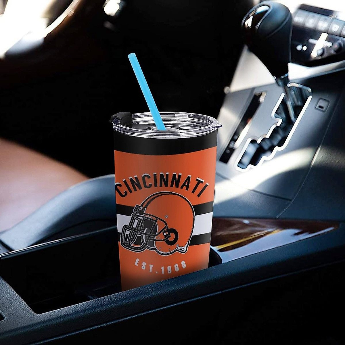Custom Cincinnati Tumbler 20oz Stainless Steel with Lid & Straw Personalized Football Fans Gifts for Women Men Coffee Travel Insulated Mug Cup Add Name Number