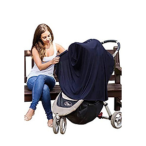Byrd & Blume Maternity Nursing Cover Breathable Lightweight Breastfeeding Cover Wrap Shawl Scarf Poncho Adjustable Snaps Full 360 Degree Coverage Stroller Blanket Infant Car Seat Canopy (Navy)