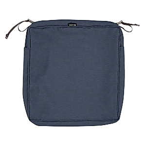 Classic Accessories Montlake Water-Resistant 19 x 19 x 3 Inch Square Outdoor Seat Cushion Slip Cover, Patio Furniture Chair Cushion Cover, Heather Indigo Blue, Patio Furniture Cushion Covers