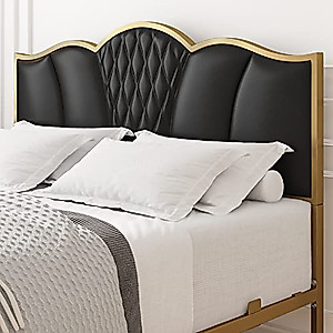 HITHOS Full Size Modern Upholstered PU Bed Frame with Tufted Headboard, Heavy Duty Platform Bed with Wood Slat Support, Noise Free, No Box Spring Needed (Black)