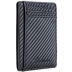 Travelambo Front Pocket Minimalist Leather Slim Wallet RFID Blocking Carbon Fiber Texture(Black)