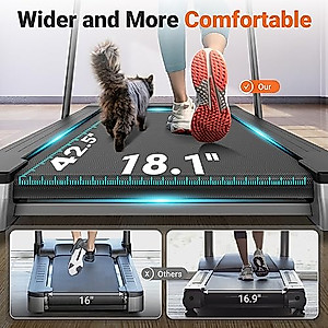 THERUN Under Desk Treadmill, Folding 2 in 1 Treadmill 265 lb Capacity 3.0 HP 18.13 Inch Widen Running Belt Walking Pad with APP Control, Remote Control for Home, Office (Black)