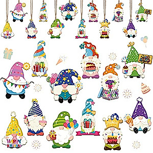 60 Pcs Happy Birthday Gnome Tree Ornaments Wooden Hanging Gnomes Ornaments Hanging Gnome Birthday Decorations Gnome Tree Decorations Wood Gnome Shaped Ornaments for Birthday Party Supplies Home Decor