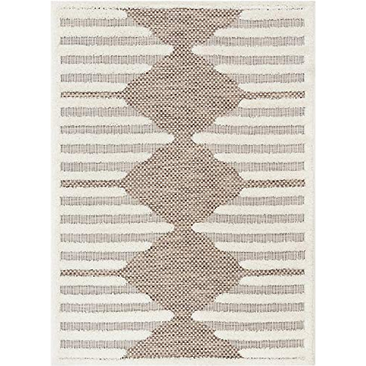Well Woven Kady Beige Flat-Weave Hi-Low Pile Diamond Medallion Moroccan Tribal Area Rug 5x7 (5'3" x 7'3")