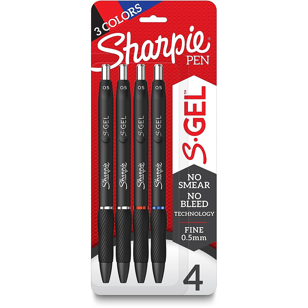 Sharpie S-Gel Retractable Gel Pen, 0.5mm Fine Point, Assorted Ink, 4/Pack